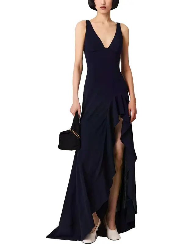 Stella McCartney Asymmetrical Ruffled V-neck Maxi Dress - Blue