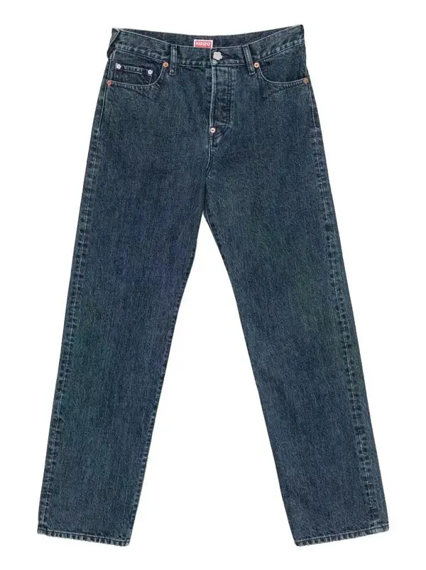Kenzo Straight-leg Jeans With Signature Logo Embroidery - Blue