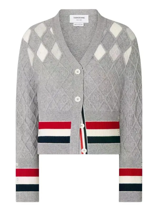 Thom Browne Intarsia Argyle Pointelle Cardigan - Grey