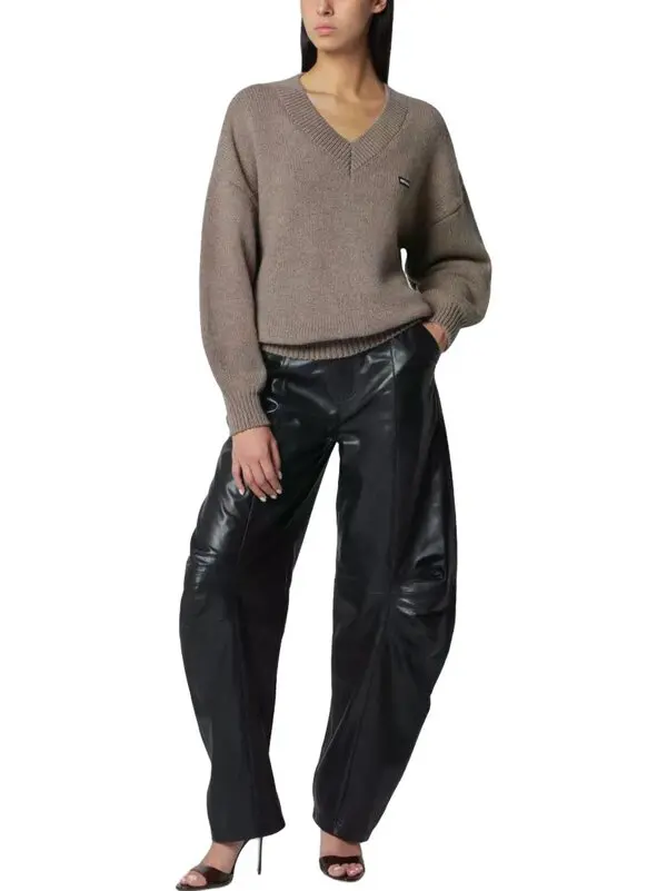 ROTATE BY BIRGER CHRISTENSEN Logo Patch V-neck Sweater - Neutrals