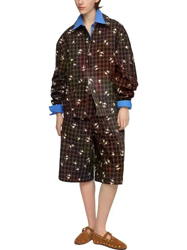 GANNI Floral Check Bomber Jacket - Brown