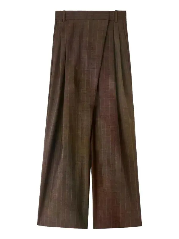 GANNI Pinstripe Wrap-front Wide-leg Trousers - Brown