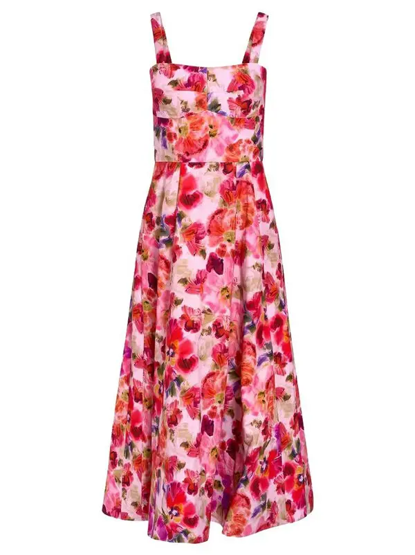 Saloni Sabrina Floral Print Midi Dress - Pink