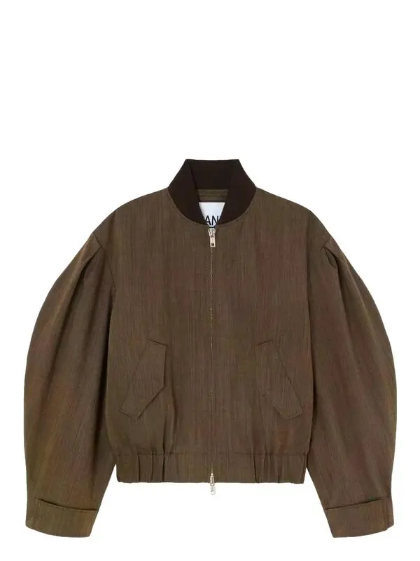 GANNI Mélange Effect Puff-sleeve Bomber Jacket - Brown