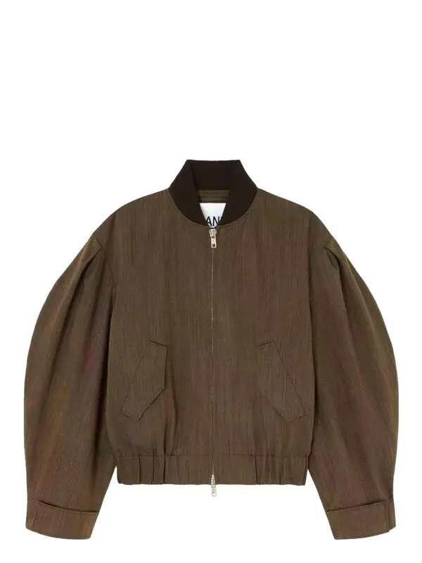 GANNI Wool Melange Bomber Jacket - Brown