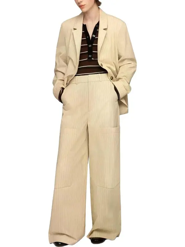 GANNI Pinstriped Patch-pocket Trousers - Neutrals