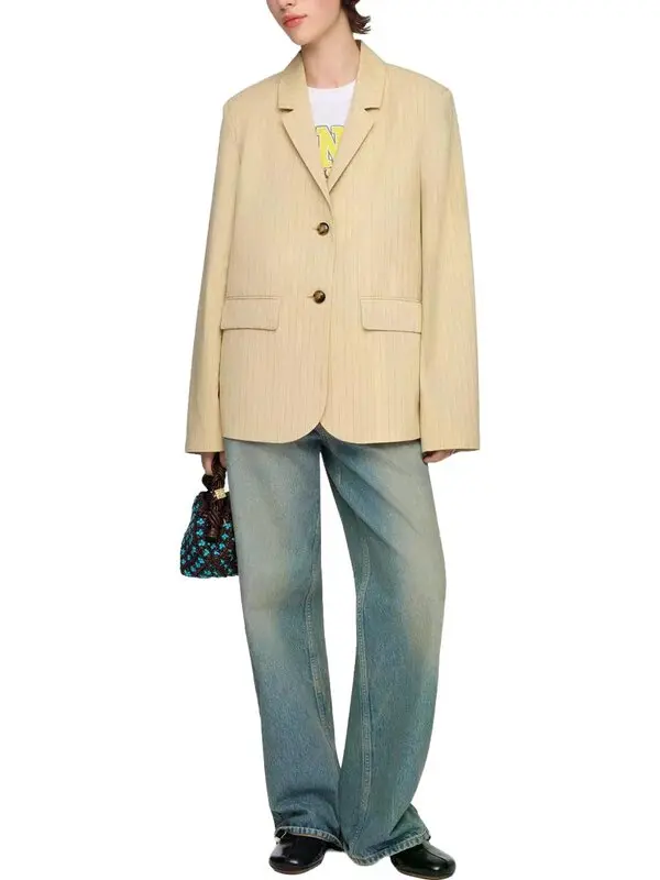GANNI Pinstriped Blazer - Neutrals