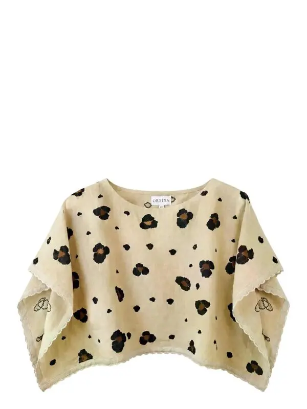 ORSINA Animalier Print Lace Trim Top - Neutrals