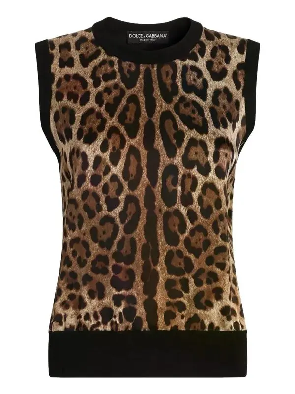 Dolce & Gabbana Leo-print Wool Crewneck Top - Neutrals
