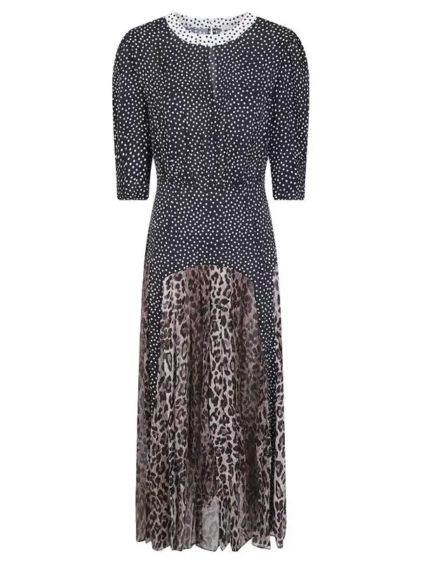 Rixo Meg Leopard And Polka Dot Midi Dress - Black