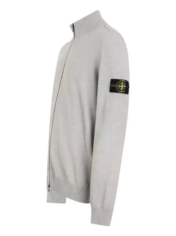 Stone Island Logo Patch Zip-up Sweater - Grey