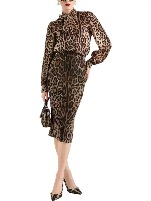 Dolce & Gabbana Leo-print Cady Pencil Skirt - Neutrals