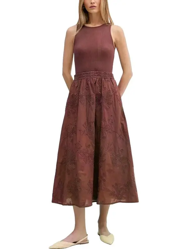 BENETTON Embroidered Sleeveless Midi Dress - Brown
