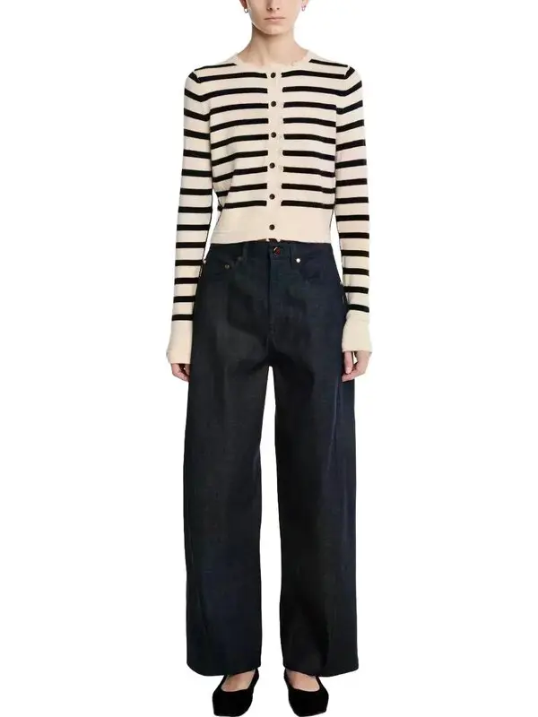 Maria Mcmanus Striped Fringe-trim Cardigan - Neutrals