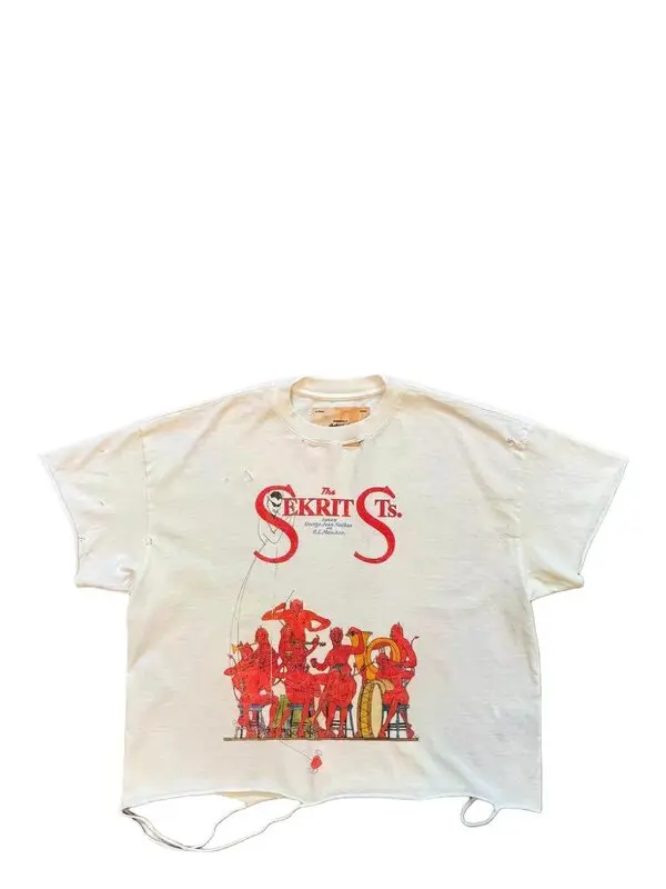 SEKRIT Distressed Graphic-print T-shirt - Neutrals