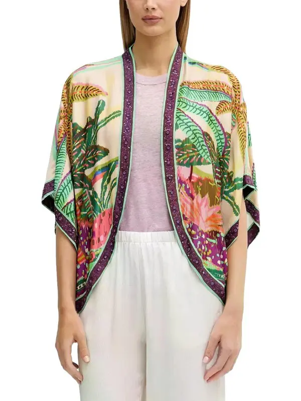 Lola Casademunt Sequin-embellished Tropical Print Kimono - Neutrals
