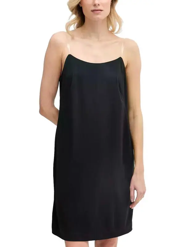 Dkny Sleeveless Scoop Neck Mini Dress With Transparent Straps And Plunge Back - Black
