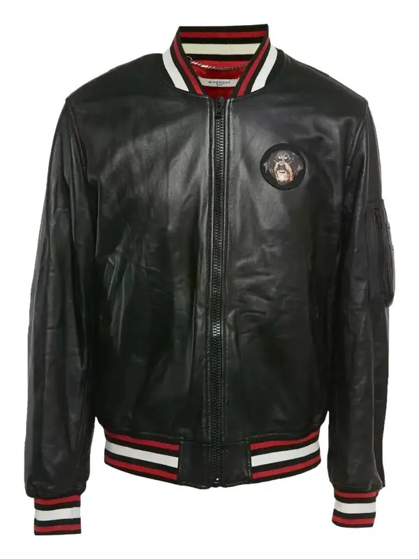 Givenchy Rottweiler Patch Leather Bomber Jacket - Black