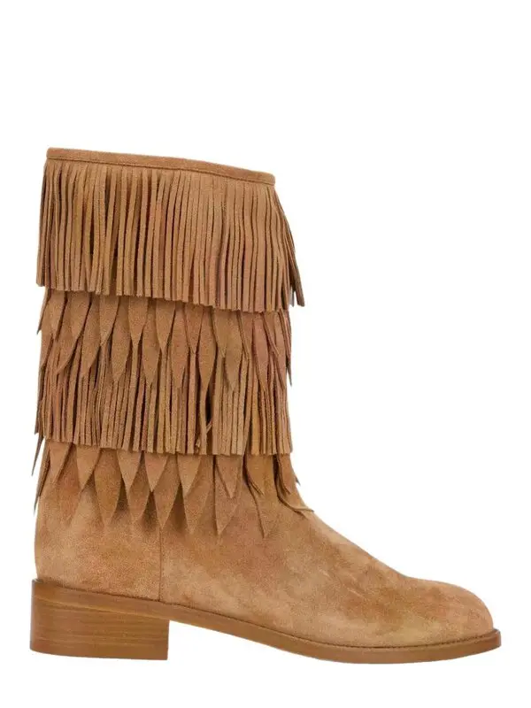 AQUAZZURA Fringed Tiered Ankle Boots - Neutrals