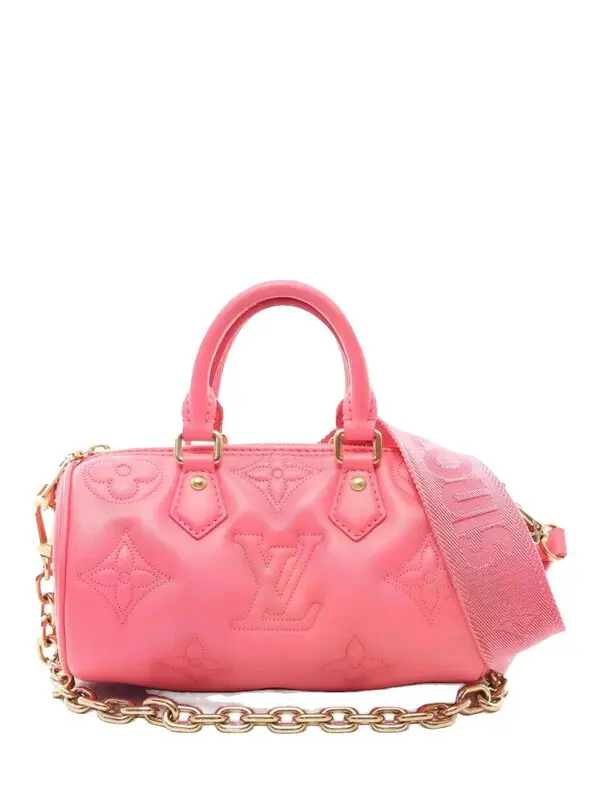 LOUIS VUITTON Monogram Calfskin Bubblegram Papillon Bb Satchel - Pink