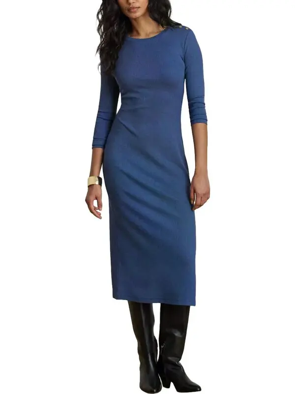 Ralph Lauren Button-trim Rib-knit Midi Dress - Blue