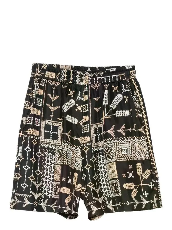 Momoni Geometric Print Elasticated Waist Shorts - Black