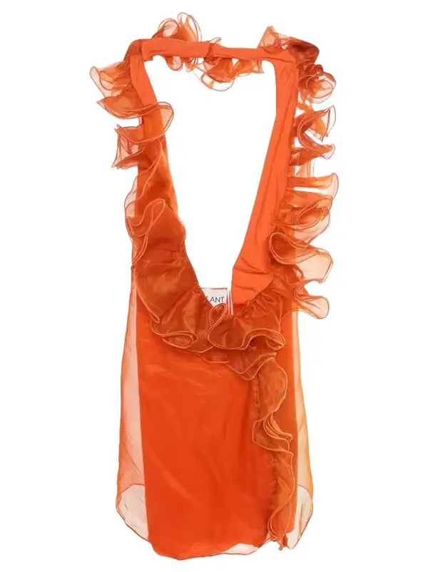 Illesteva Sleeveless Ruffle-neck Organza Top - Orange