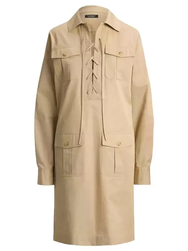 Ralph Lauren Lace-up Detail Mini Shirt Dress - Neutrals