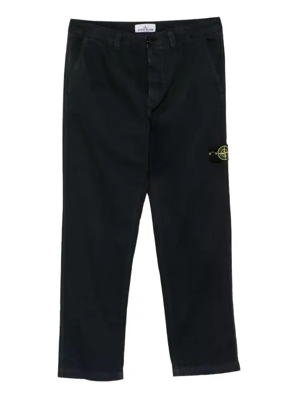 Stone Island Logo Patch Straight Leg Trousers - Black