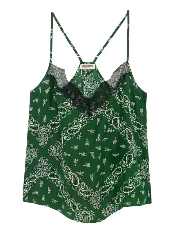 Zadig&Voltaire Silk Bandana Print Camisole - Green