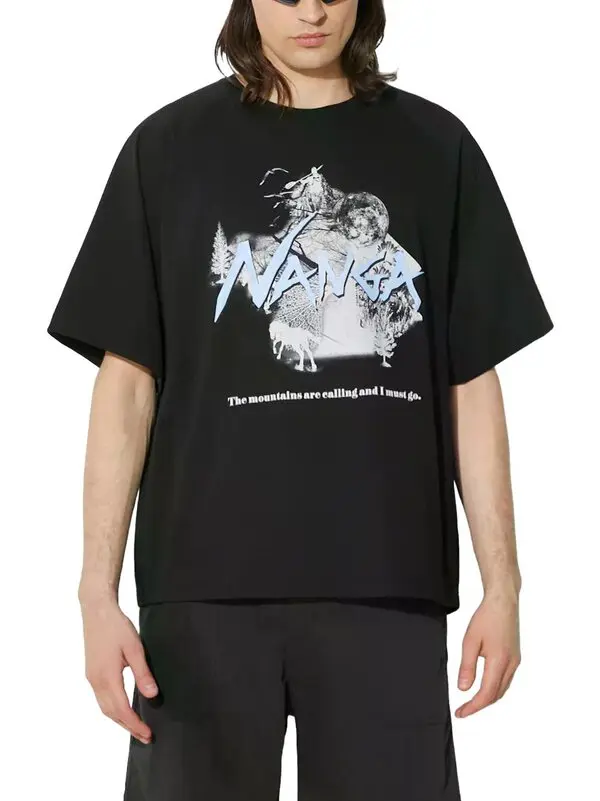 NANGA Graphic-print Raglan-sleeve T-shirt - Black