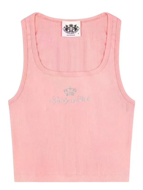 Juicy Couture Ribbed Knit Crystal Embellished Square Neck Tank Top - Pink