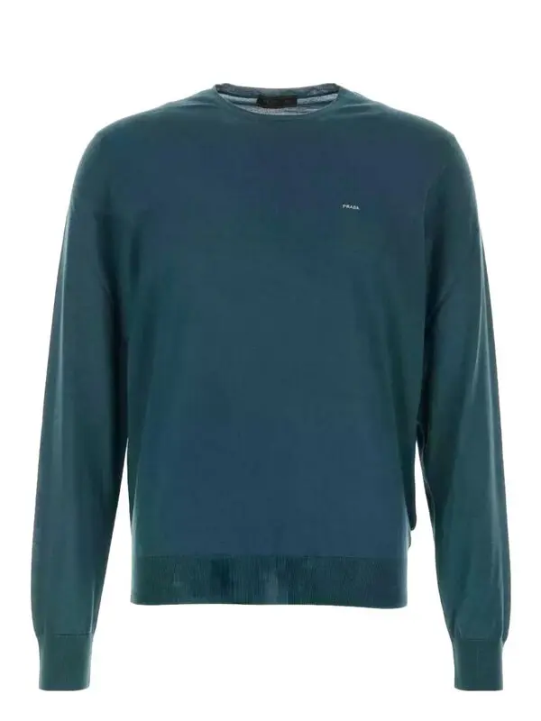 Prada Superfine Wool Crew-neck Sweater With Embroidered Logo - Blue