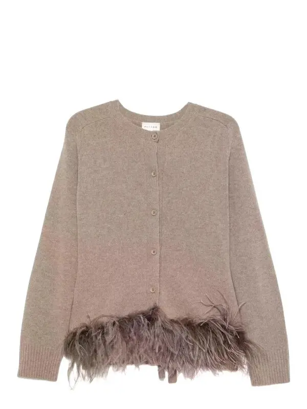 P.a.r.o.s.h Feather-trim Tied-back Cardigan - Neutrals