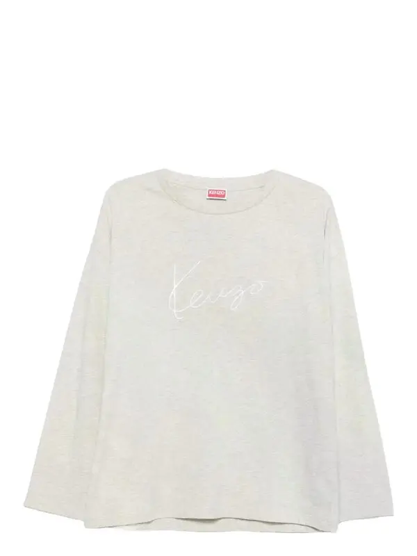 Kenzo Signature Logo Embroidered Long Sleeve T-shirt - Grey