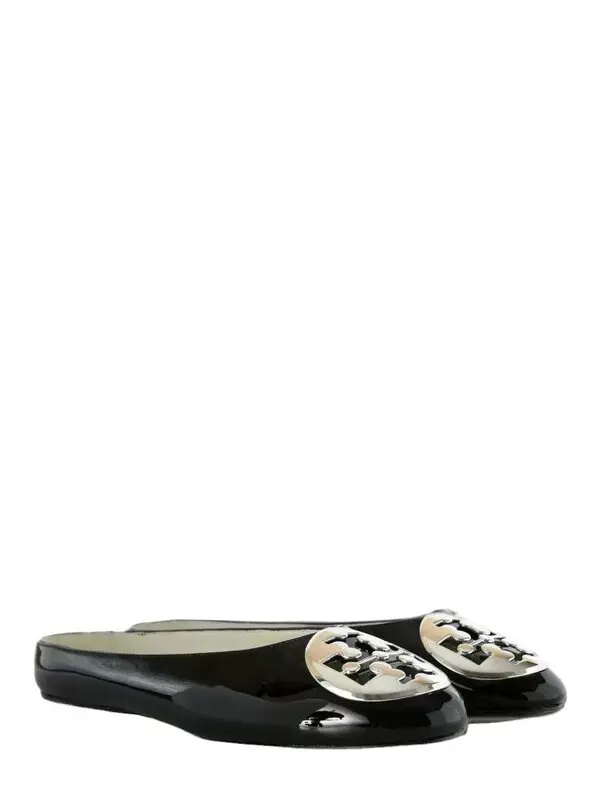 Tory Burch Logo Plaque Patent Calf Leather Mules - Black