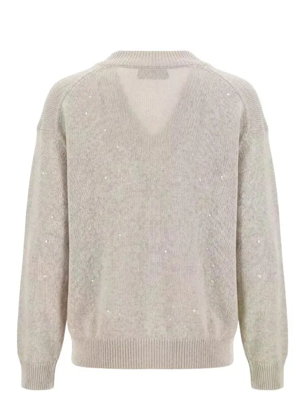Brunello Cucinelli Sequin Embellished V-neck Sweater - Neutrals