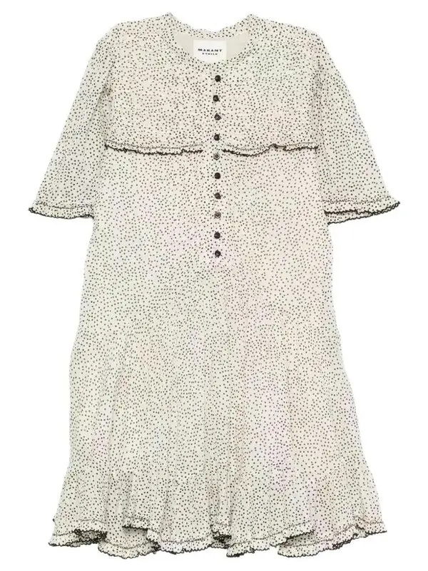 MARANT ETOILE Polka-dot Ruffled Mini Dress - Neutrals