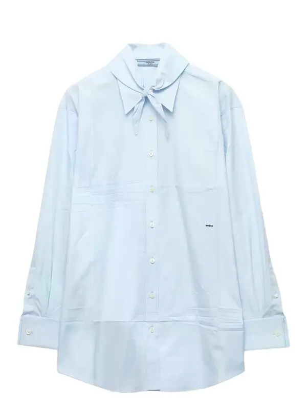 Prada Cotton Poplin Shirt With Detachable Scarf - Blue