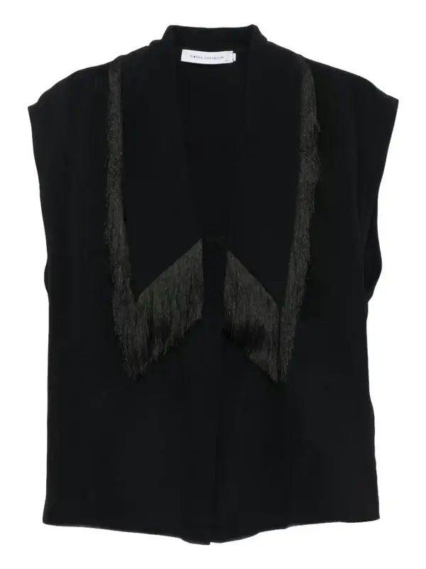 SIMONA CORSELLINI Sleeveless Fringe Trim Shirt - Black