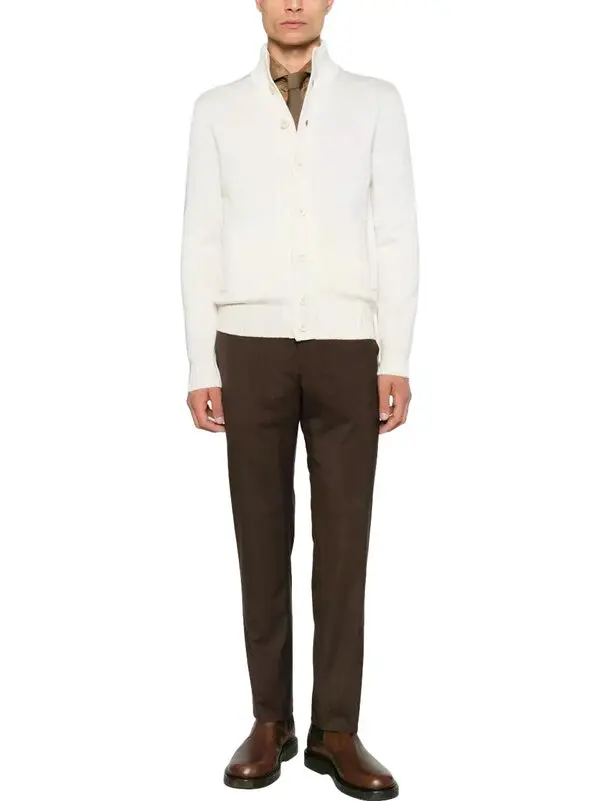 ZANONE Ribbed-knit High-neck Wool Cardigan - Neutrals