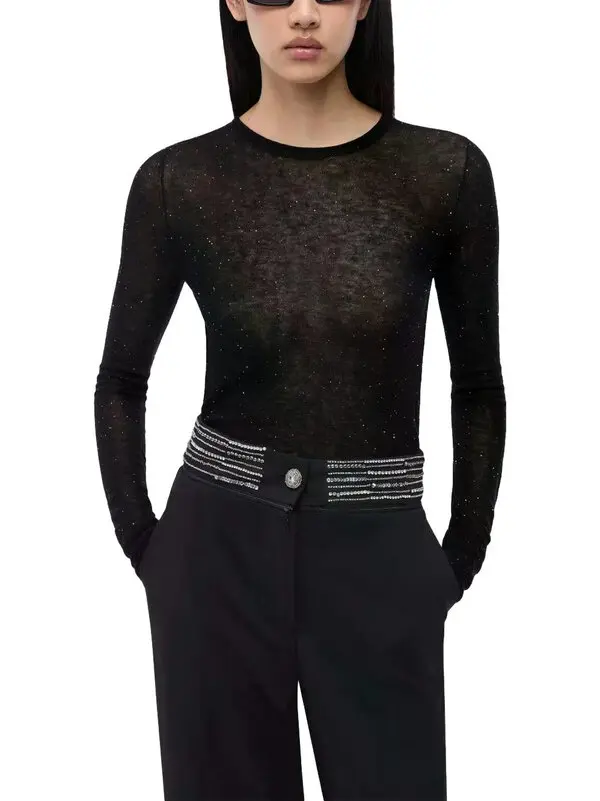 Pinko Glitter-embellished Long-sleeve Sweater - Blue