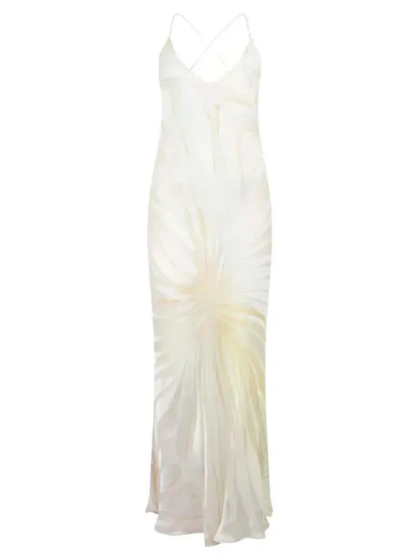 Roberto Cavalli Devoré Maxi Dress With Abstract Print - White