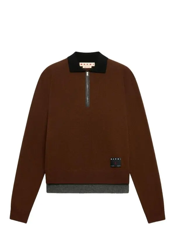 Marni Cashmere Layered Effect Polo Jumper - Brown