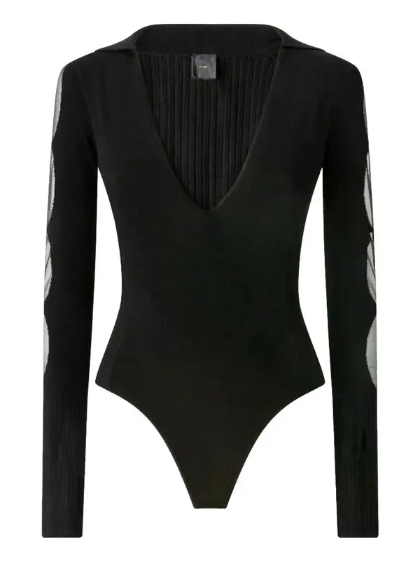 Pinko Ribbed Cut-out Bodysuit With V-neck - Black