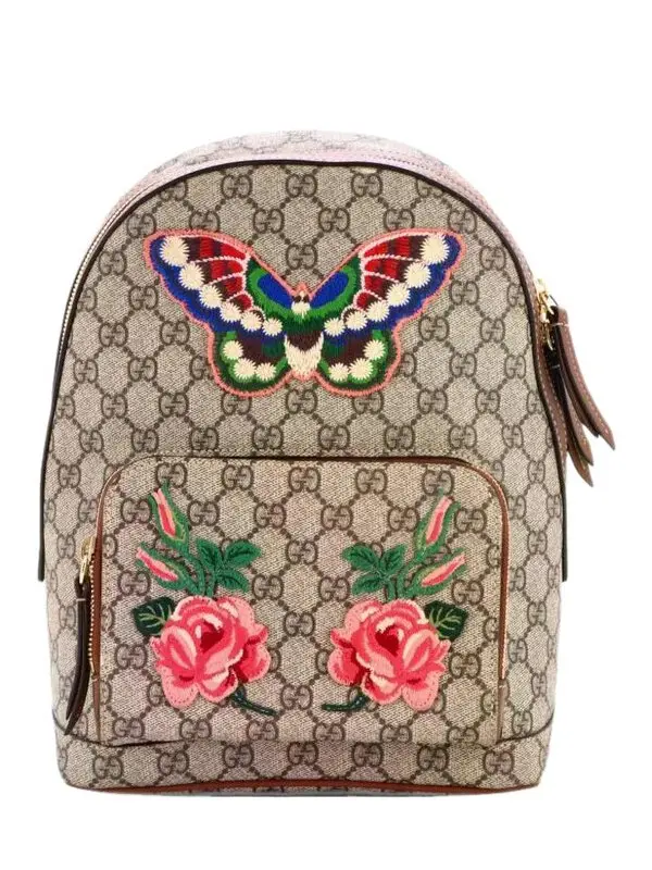 Gucci Embroidered Gg Coated Canvas Small Backpack - Brown