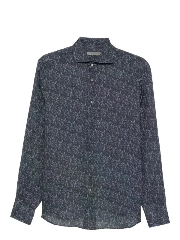 Corneliani Floral-print Long-sleeve Shirt - Blue
