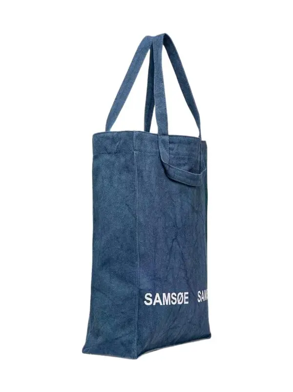 SAMSOE SAMSOE Logo Print Canvas Tote Bag - Blue
