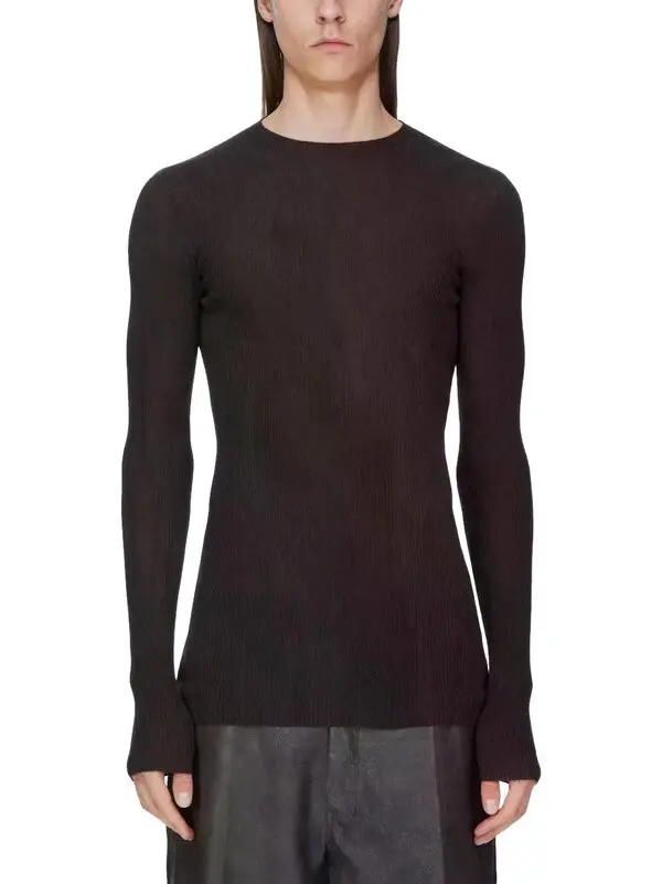 Rick Owens Ribbed-knit Long-line Sweater - Brown
