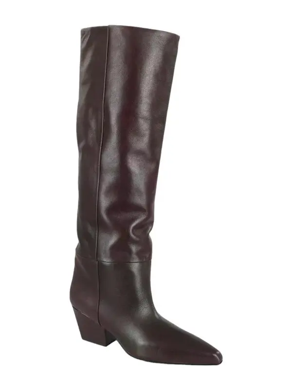 Paris Texas Knee-length Pointed Toe Mid Block Heel Leather Boots - Brown